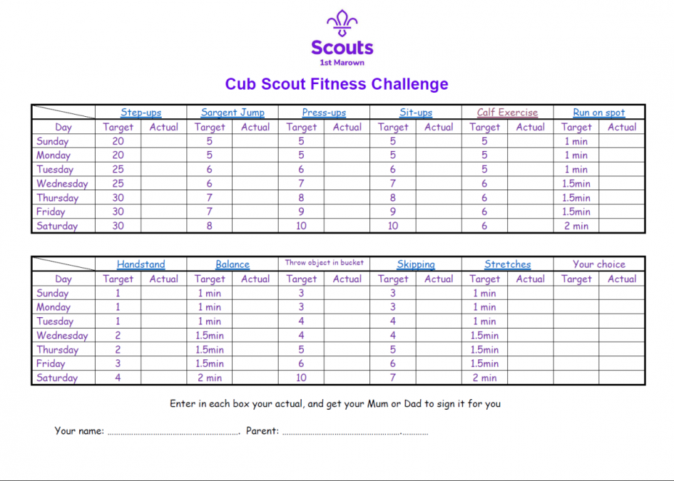 Fitness Challenge - 1st Marown Scouts